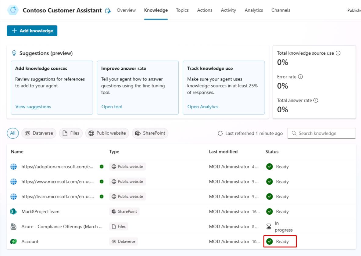 Test the Dataverse knowledge source | Designing your own copilot using ...