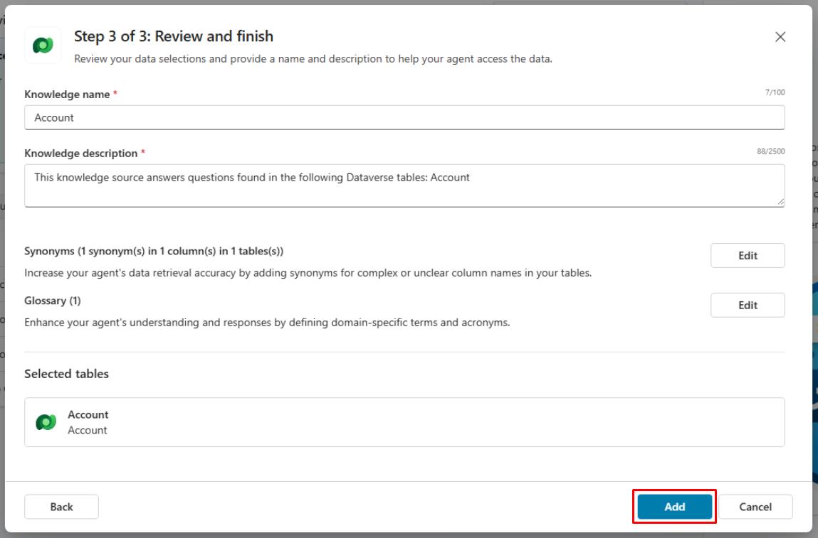 Configure a Dataverse knowledge source | Designing your own copilot using Copilot Studio