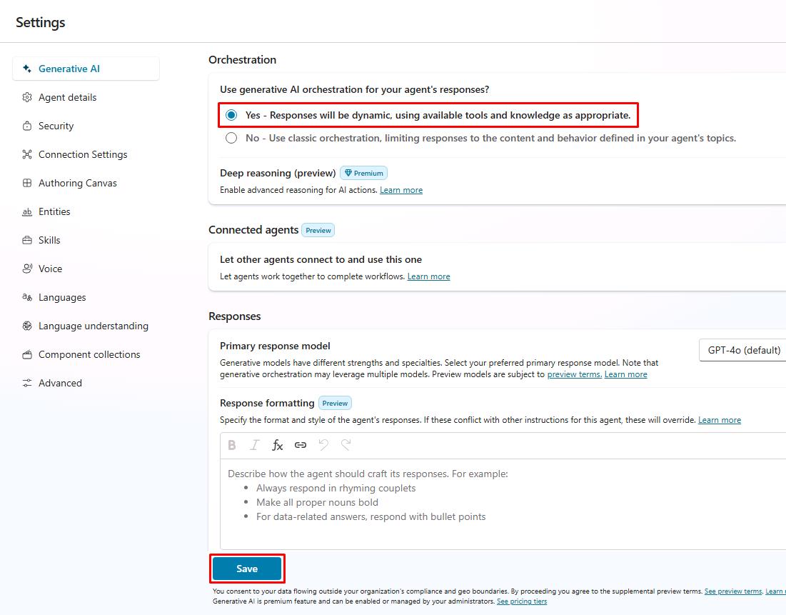 Configure custom instructions for Generative AI Orchestration | TechWorkshop L300 - Designing ...