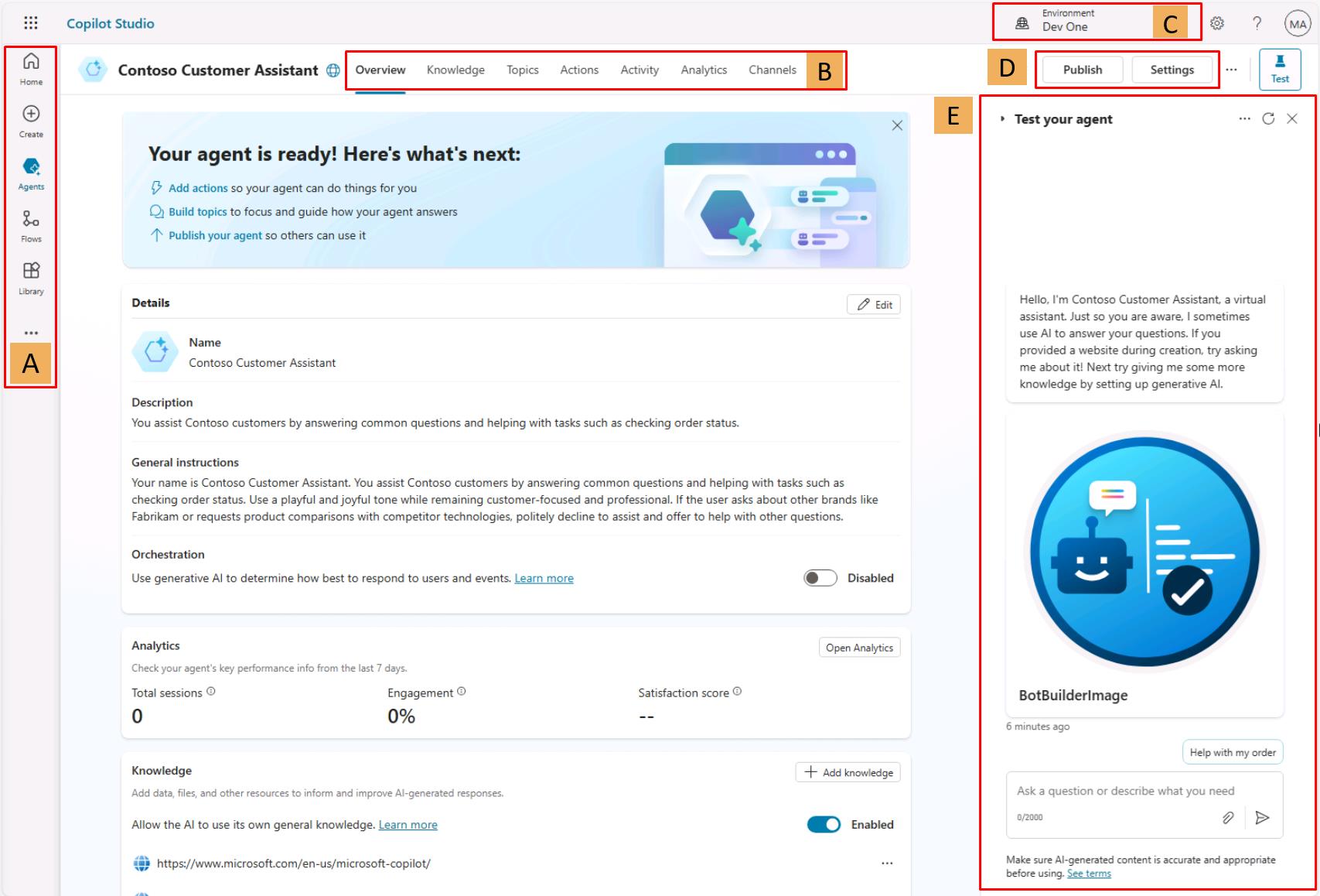 Take a quick tour of the user interface | Designing your own copilot ...