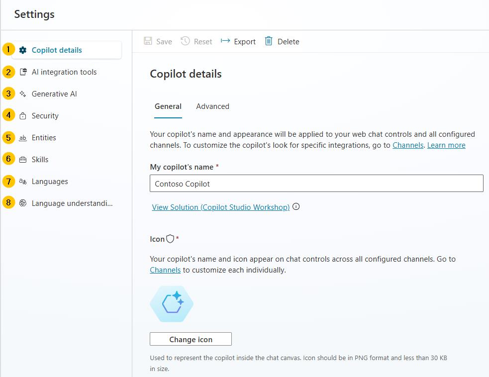 Take a quick tour of the user interface | Designing your own copilot ...