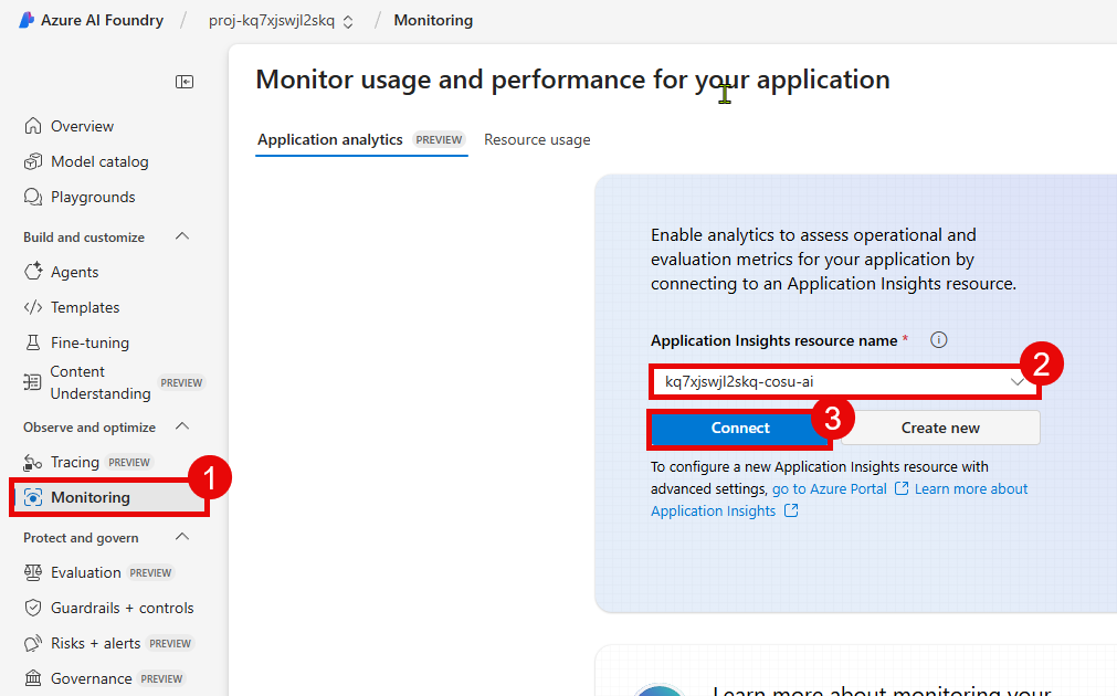 Review the AI Foundry Application analytics dashboard | AI Apps and Agents