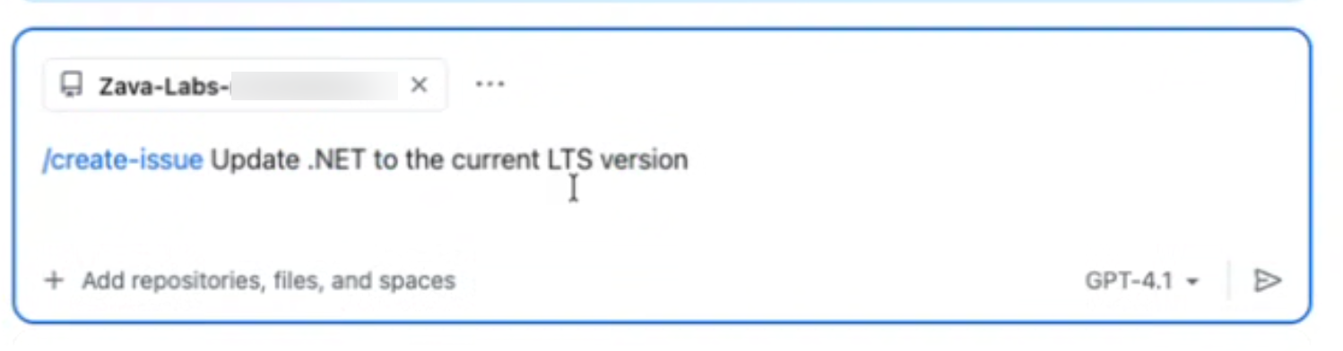 Create a GitHub issue to update the version of .NET | GitHub - Innovate with GitHub